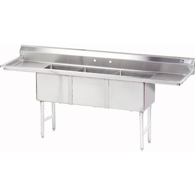 Three compartment kitchen sink, with right drainboard